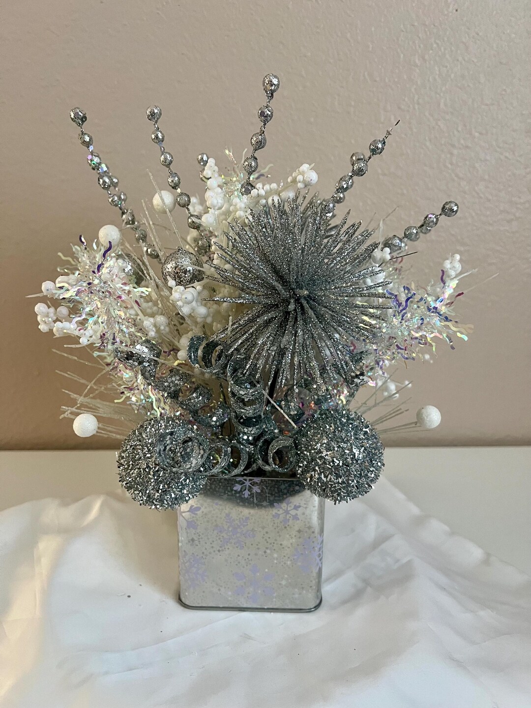 Silver Snowflake Arrangement - Etsy