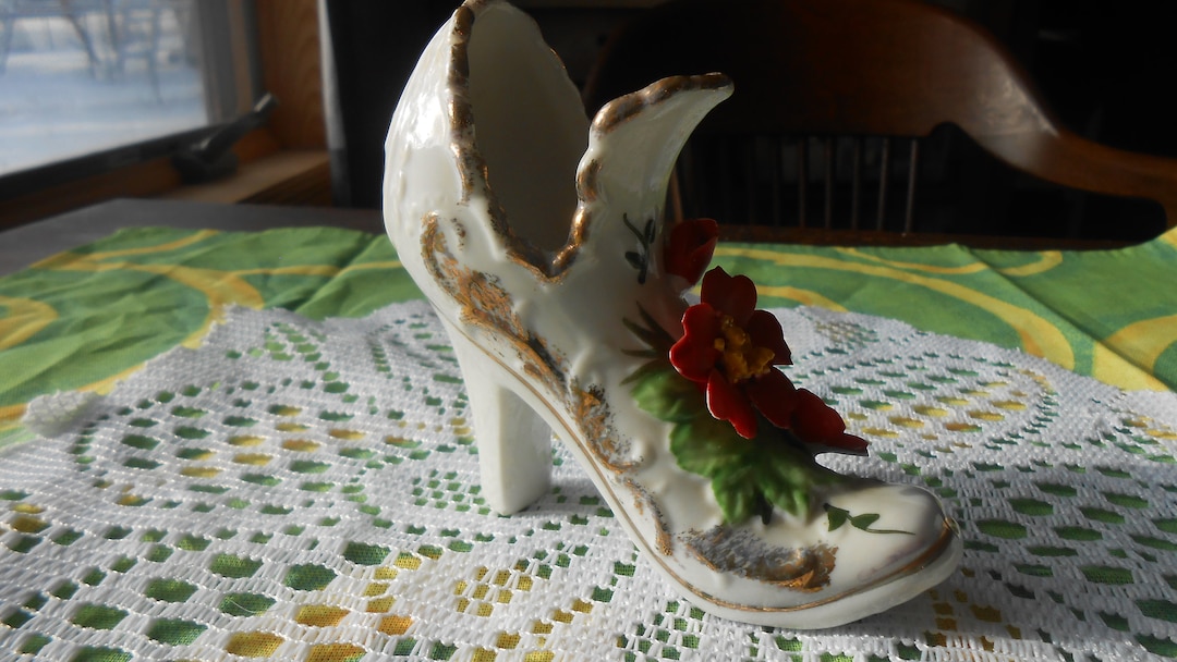 Vintage Porcelain Shoe With Painted Flowers - Etsy