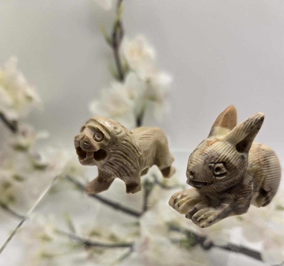 Vintage~ Set of 2 Carved Stone Animals~ Very Nice - Etsy