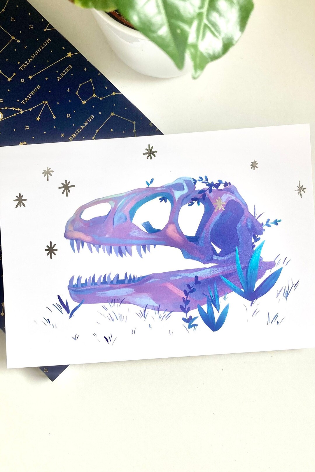 Allosaurus - Illustration Print, Silver Foil - Etsy