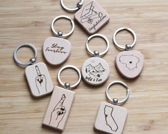 Wooden Custom Text Keychain - Etsy