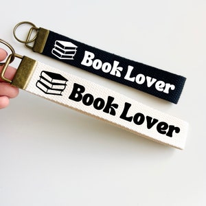 Book Lover Keychain, Book Lover Gift, Reader Gift, Cotton Canvas Key ...
