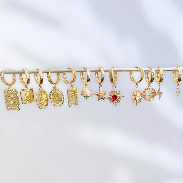 Charm Hoop Earrings - Etsy