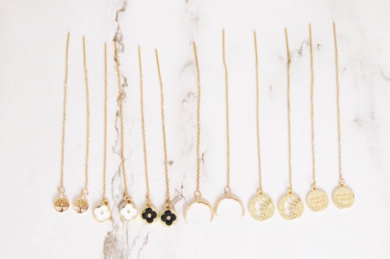 Threader Earrings Pull Through Earrings Flower Thread Earrings - Etsy