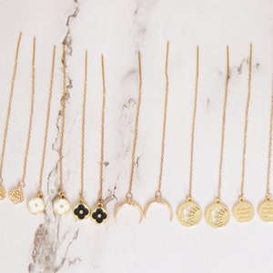 Threader Earrings Pull Through Earrings Flower Thread Earrings - Etsy