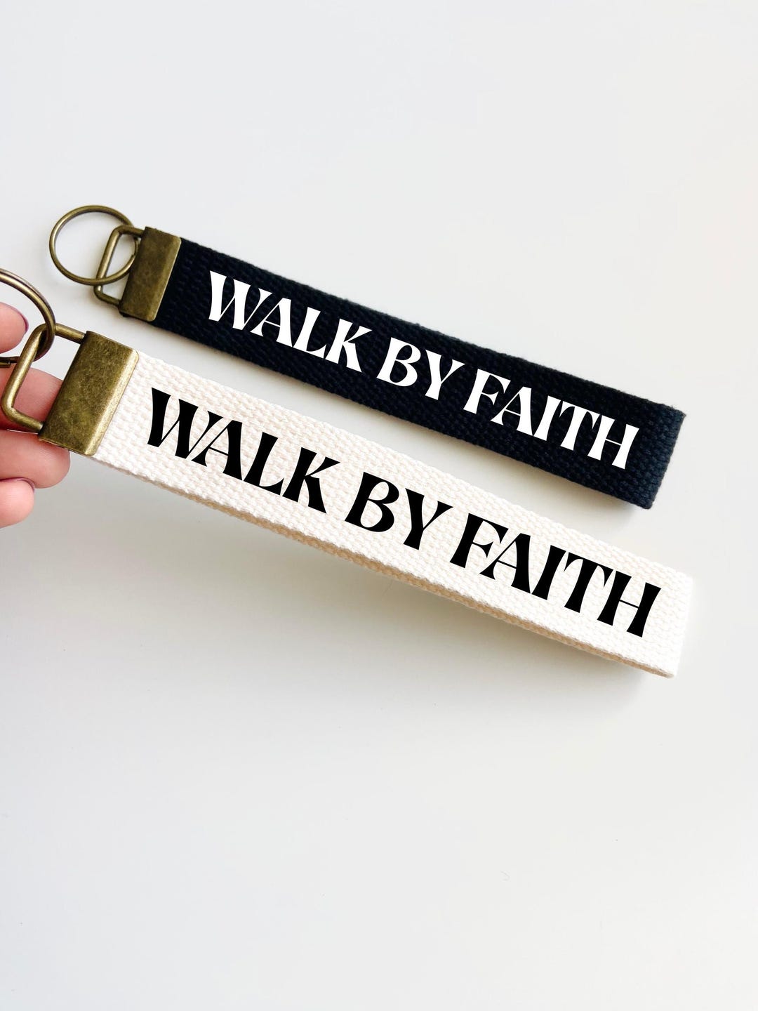 Walk by Faith Keychain, Christian Key Fob, Wristlet Strap, Bible Verse ...
