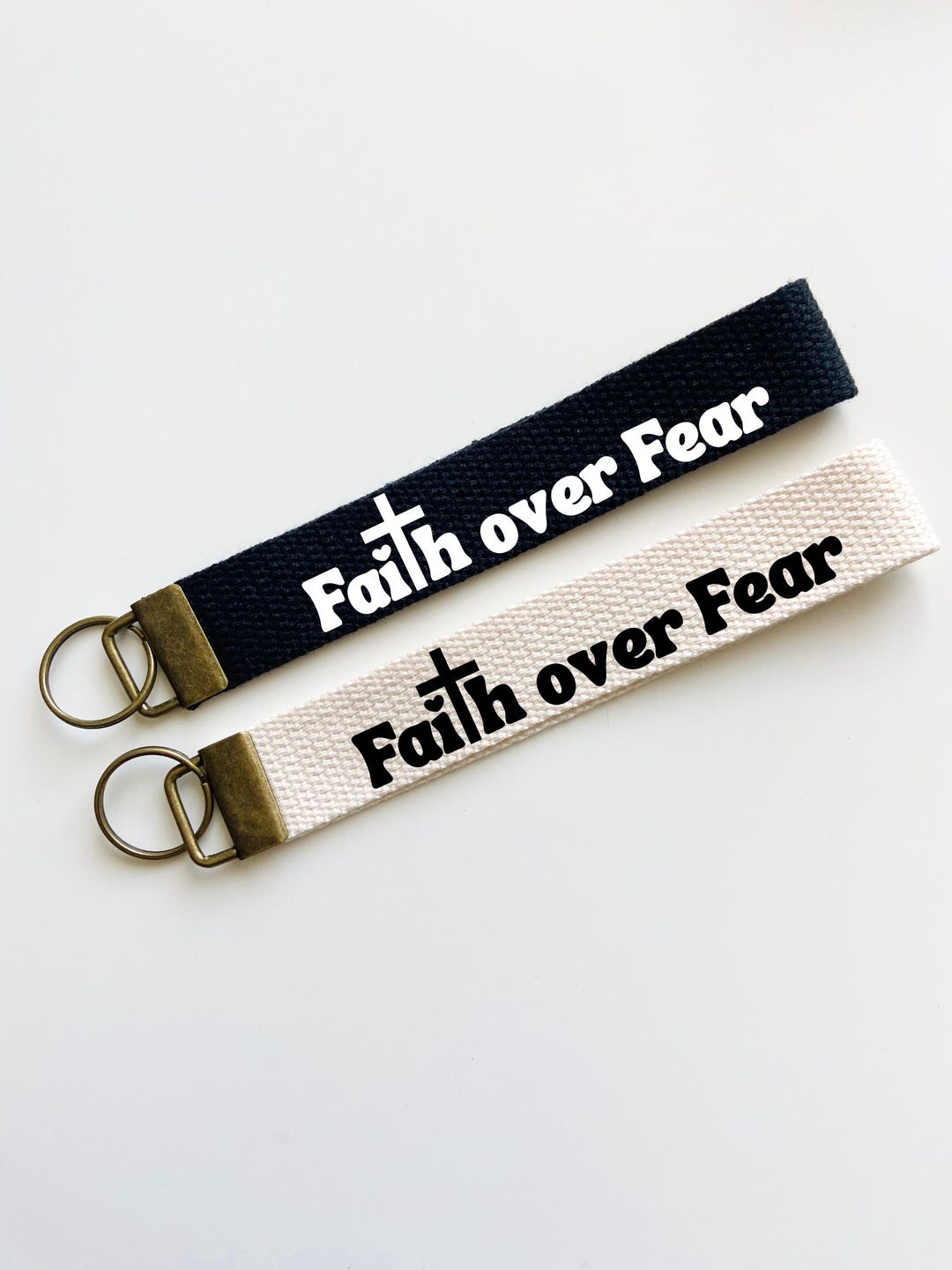 Faith Over Fear Keychain, Christian Key Fob, Wristlet Strap, Bible ...
