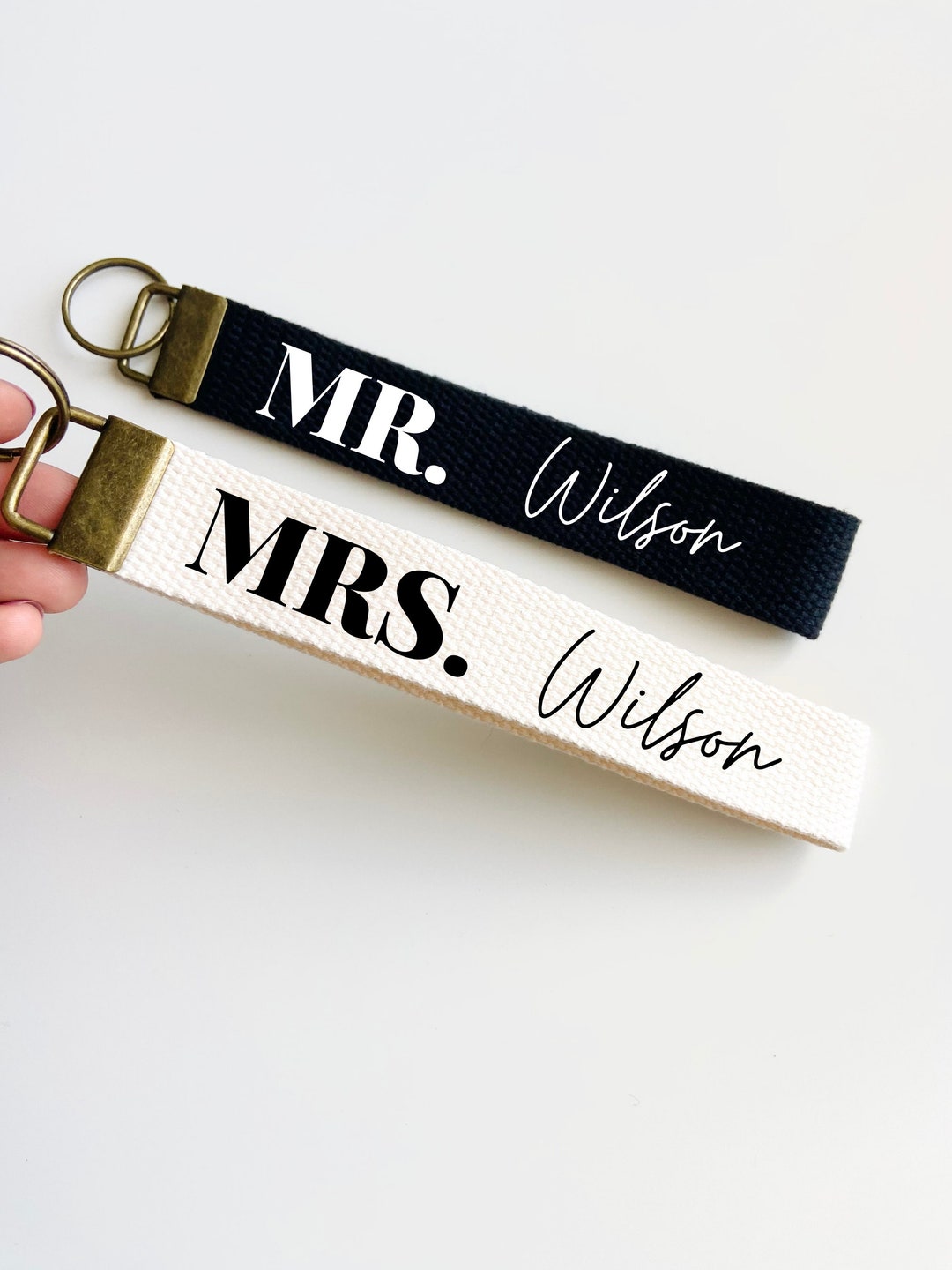 Mr and Mrs Custom Last Name Keychain, Bride and Groom Personalized Gift ...