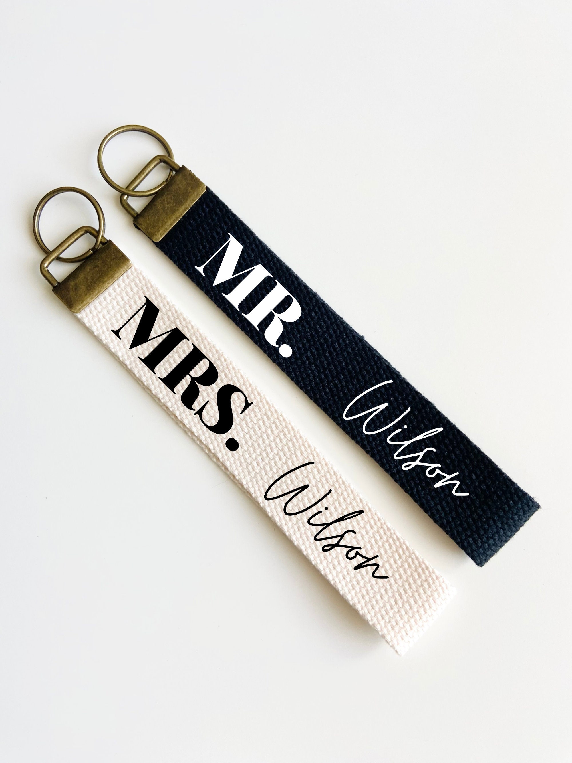 Mr and Mrs Custom Last Name Keychain, Bride and Groom Personalized Gift ...