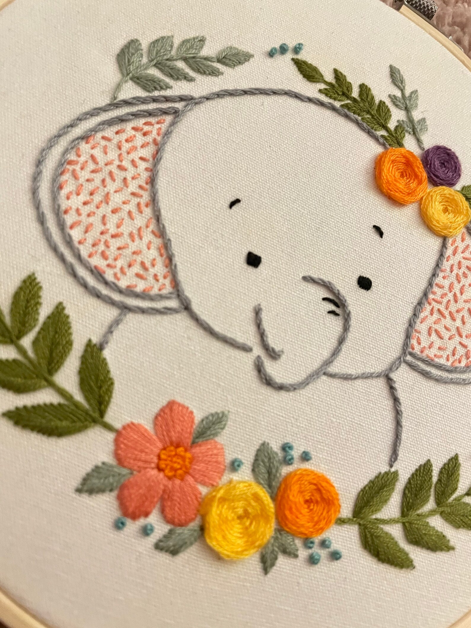 Cute Elephant Hand Embroidered Wall Art - Etsy