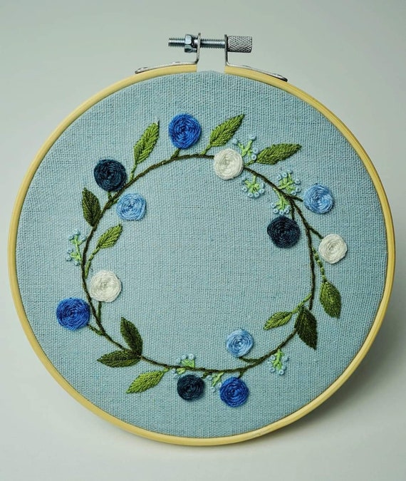 Blue Floral Hand Embroidered Wall Art | Etsy