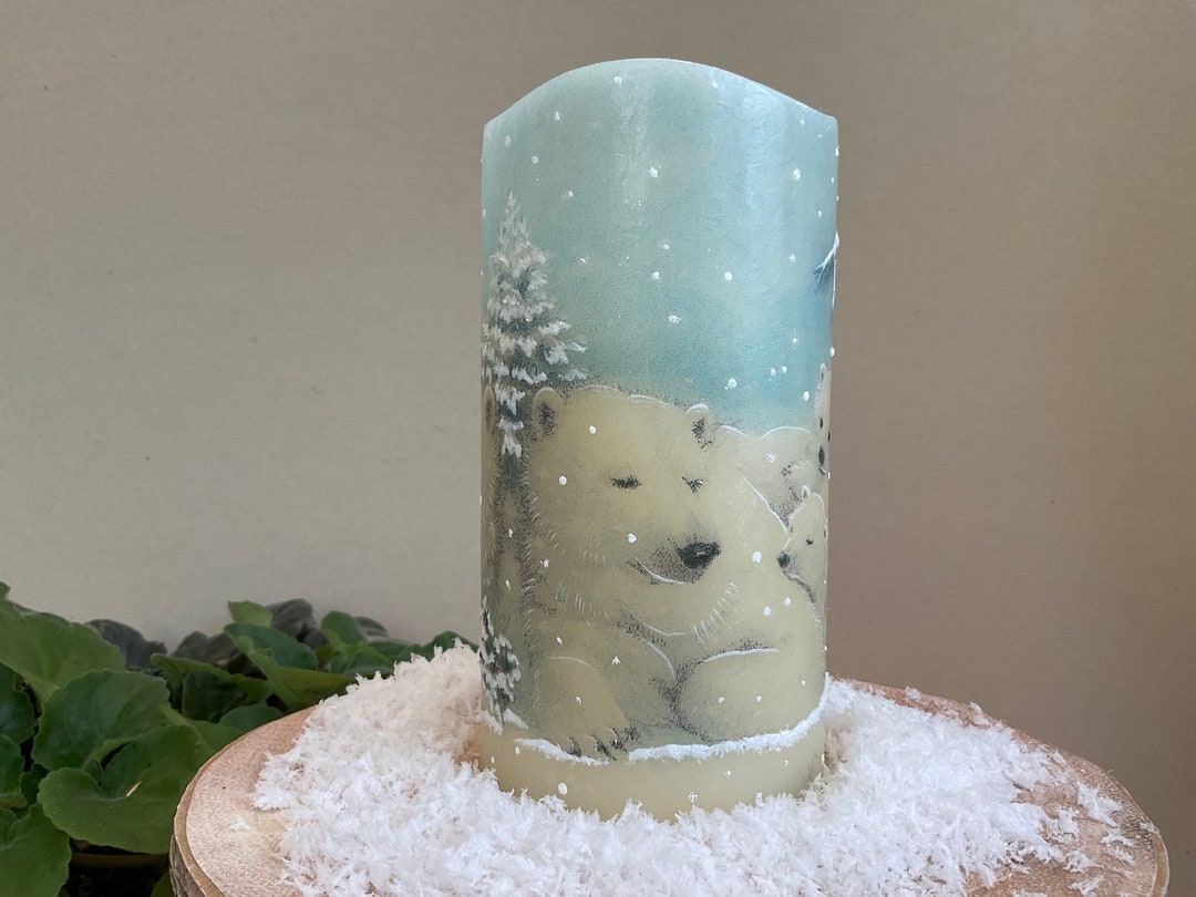 LED Candle "polar Bears Family" -snow White Bear - Flameless Wax Art ...