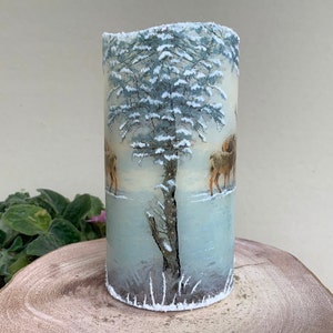 LED Candle "deer Family" - Christmas Themed Wax Pillar Art Candles ...