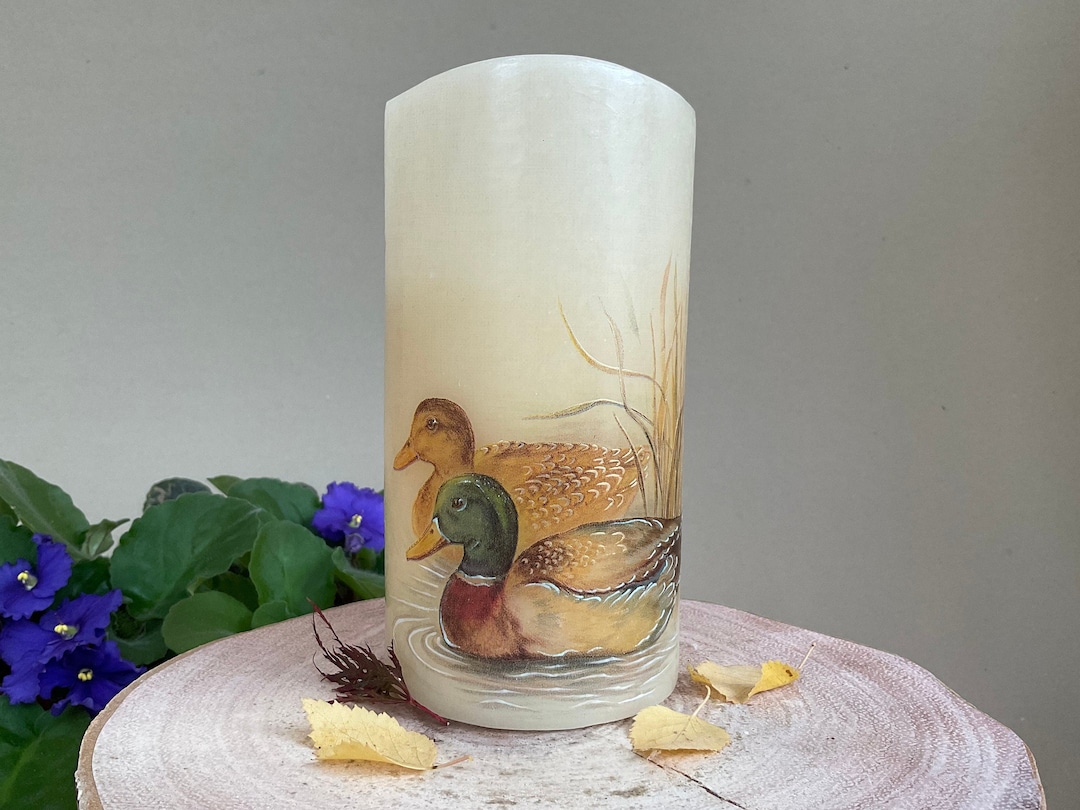 LED Candle "flock of Ducks" - Hand Decorated Art Wax Candles - Lake ...
