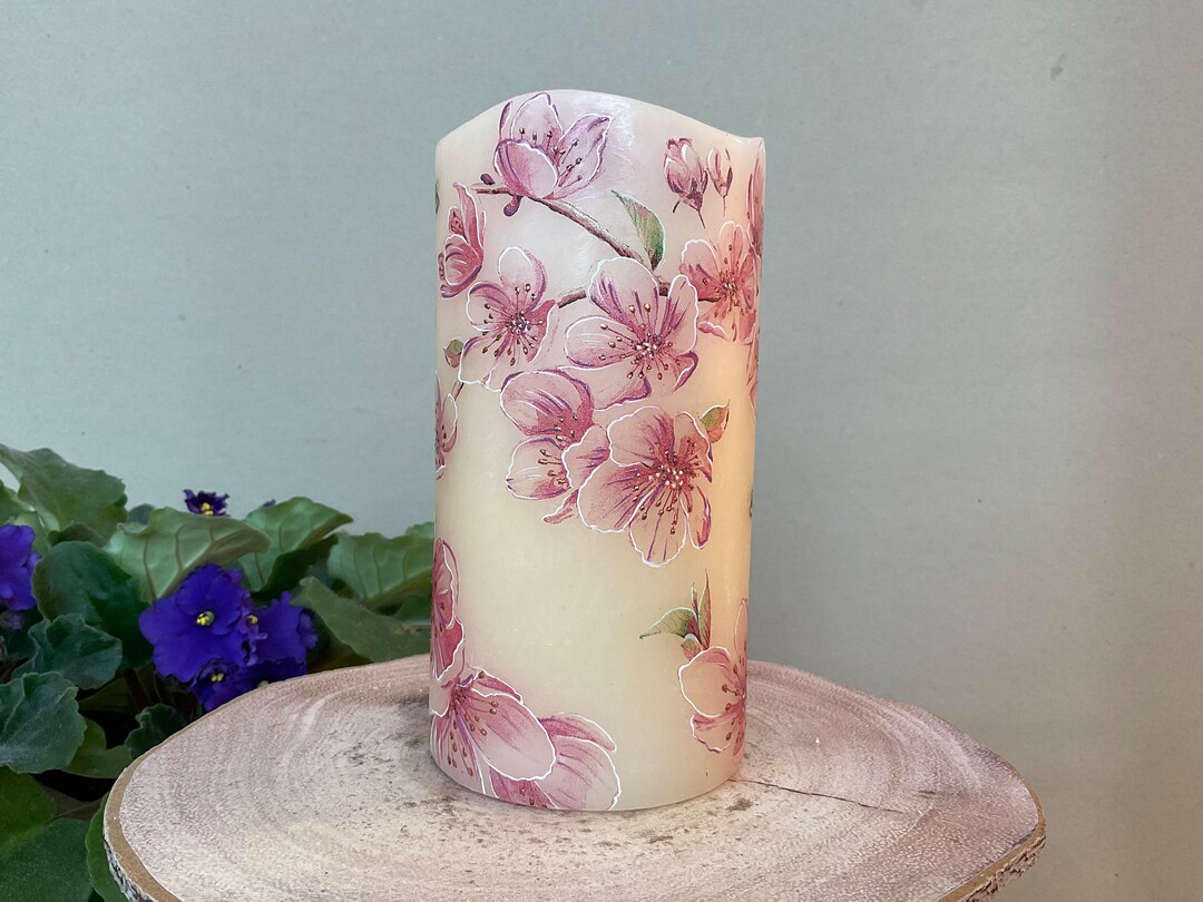 LED Candle "sakura Rose" - Japanese Cherry Blossom - Hand Decorated ...