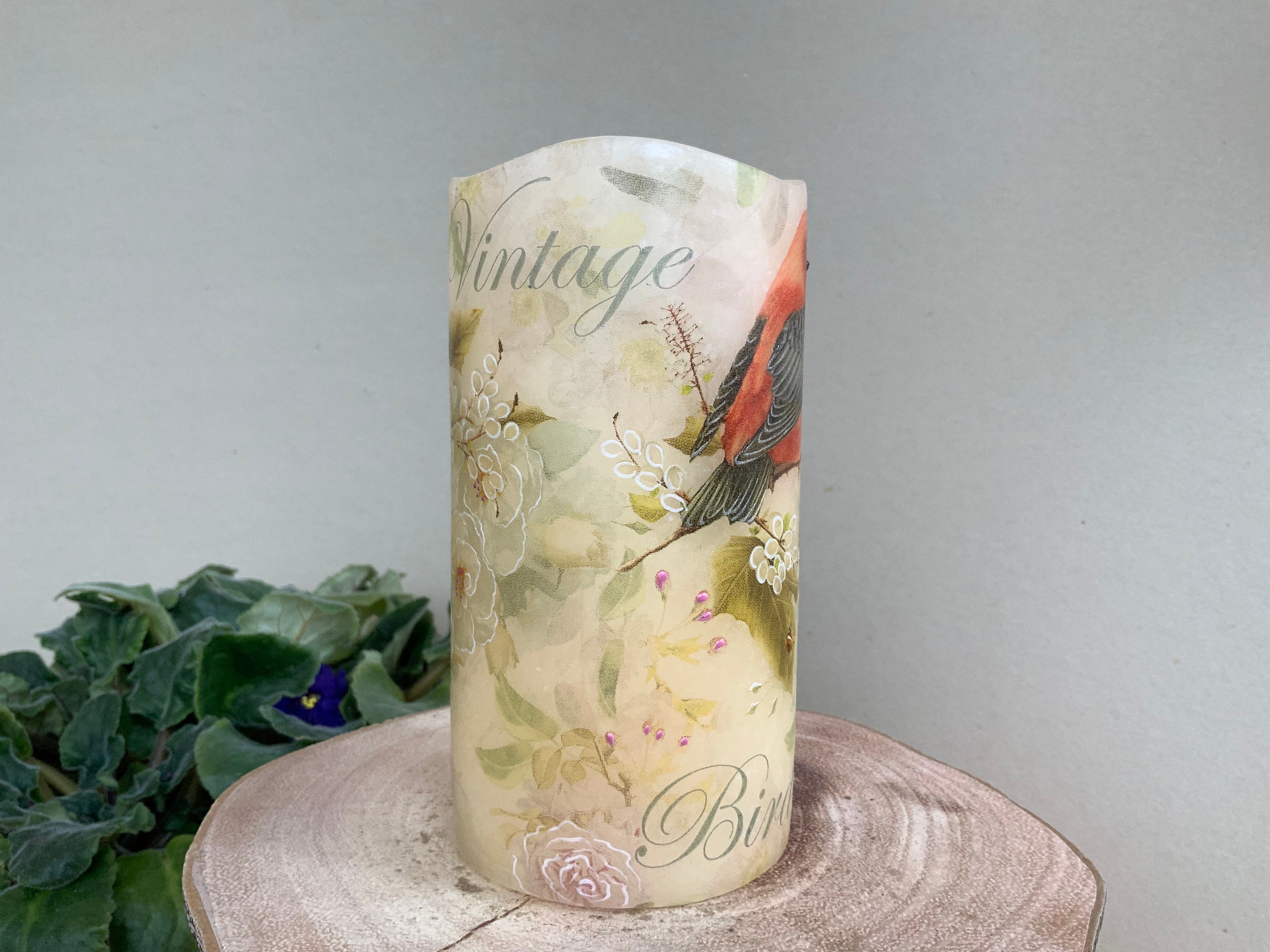 Candle vintage Bird Spring Floral Art Pillar | Etsy