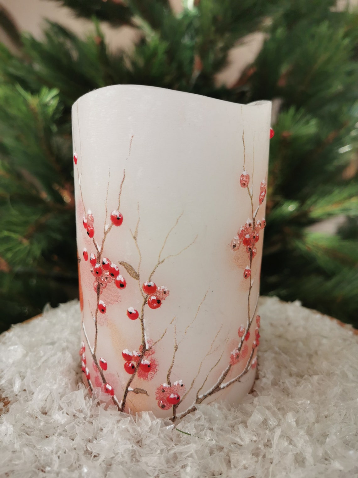 LED Candle red Robin Bird 3D Effect Wax Pillar - Etsy