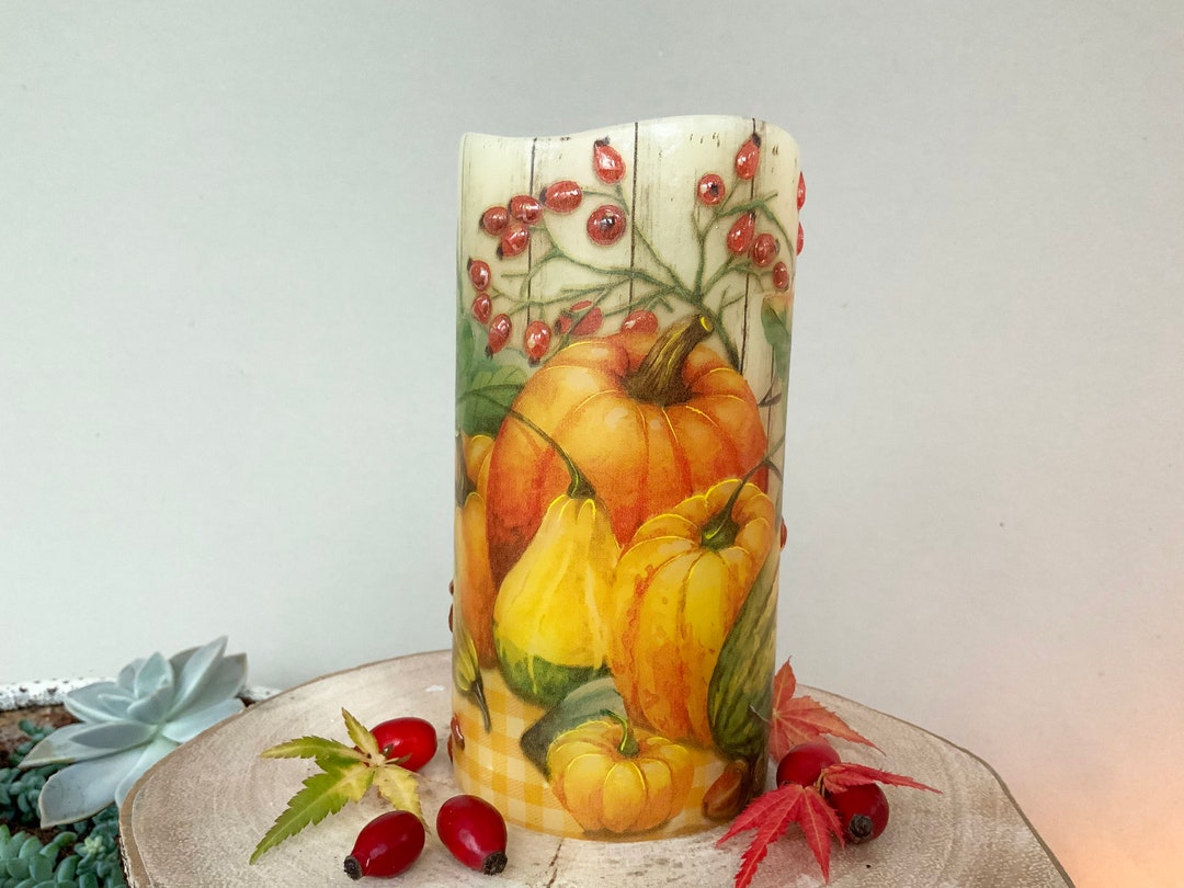 LED Candle "beautiful Autumn 2" - Hand Decorated Art Wax Candle ...