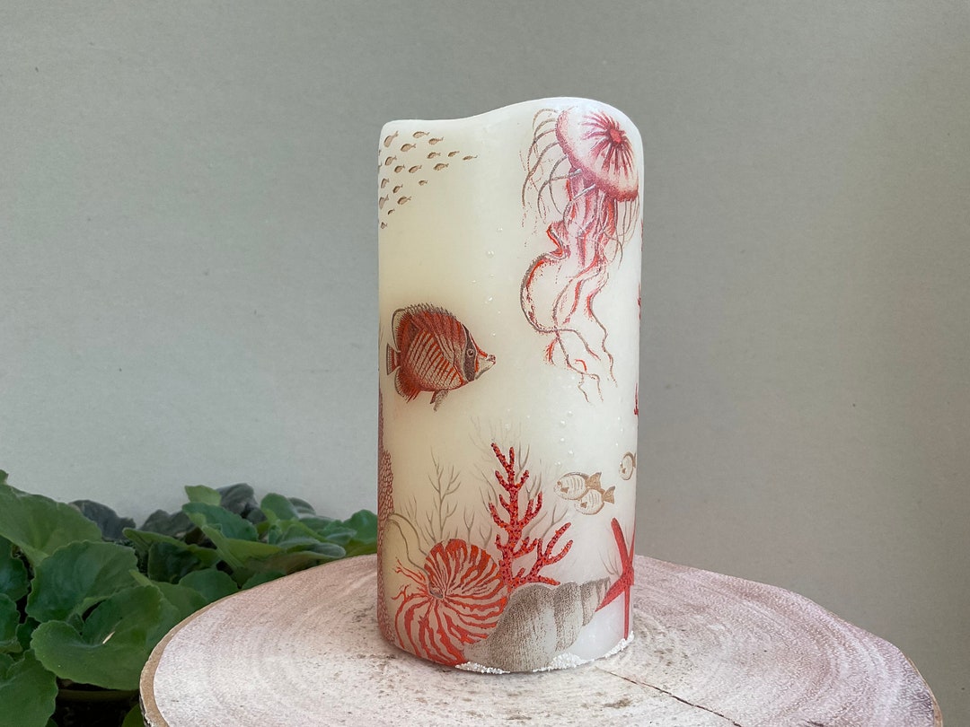 LED Candle "coral Reef" - Sea Themed Flameless Candle With Handmade ...