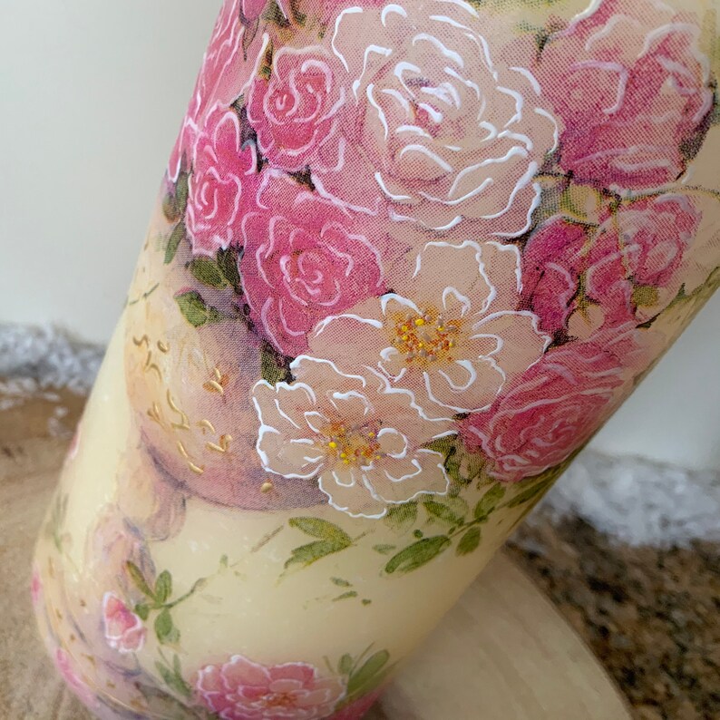 LED Candle "roses in Vase" - Floral Pillar Candle With Hand Painted ...