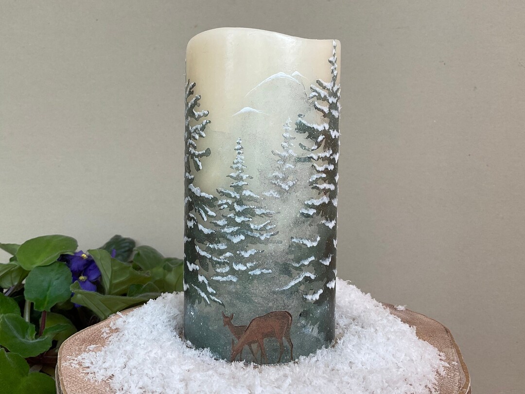 LED Candle "deep in the Woods" - Winter Forest - Wax Pillar Candle ...