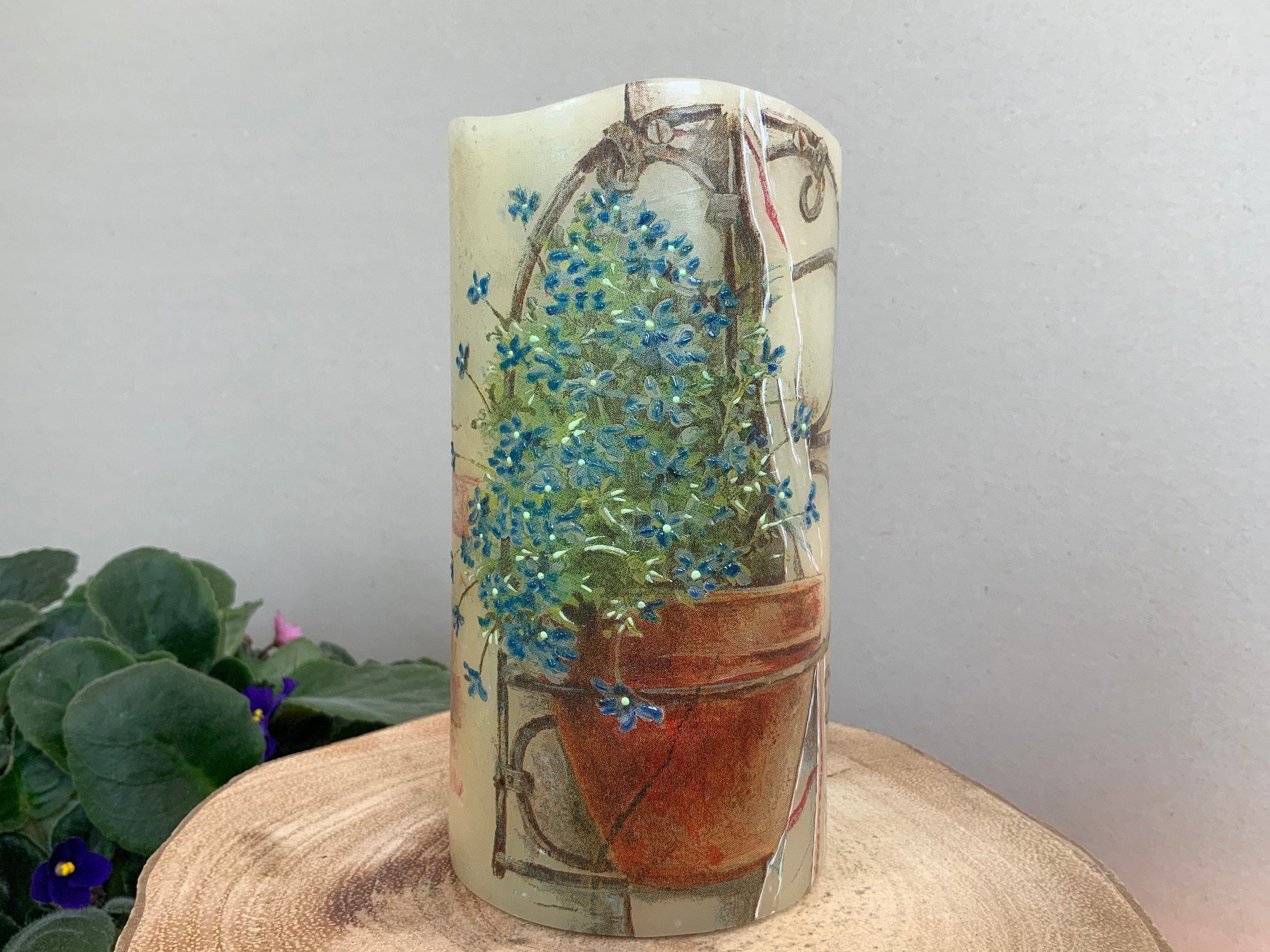 LED Candle "flower Pot" - Floral Pillar Candle With 3D Hand Painted ...