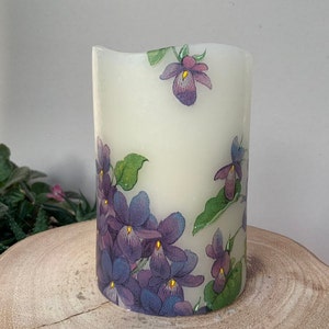 Candle "violets" - LED or Traditional Pillar Candle - Home Decoration ...
