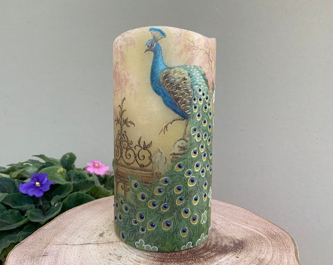 LED Candle "vintage Peacock" - Hand Decorated Art Candle Wit Hand ...