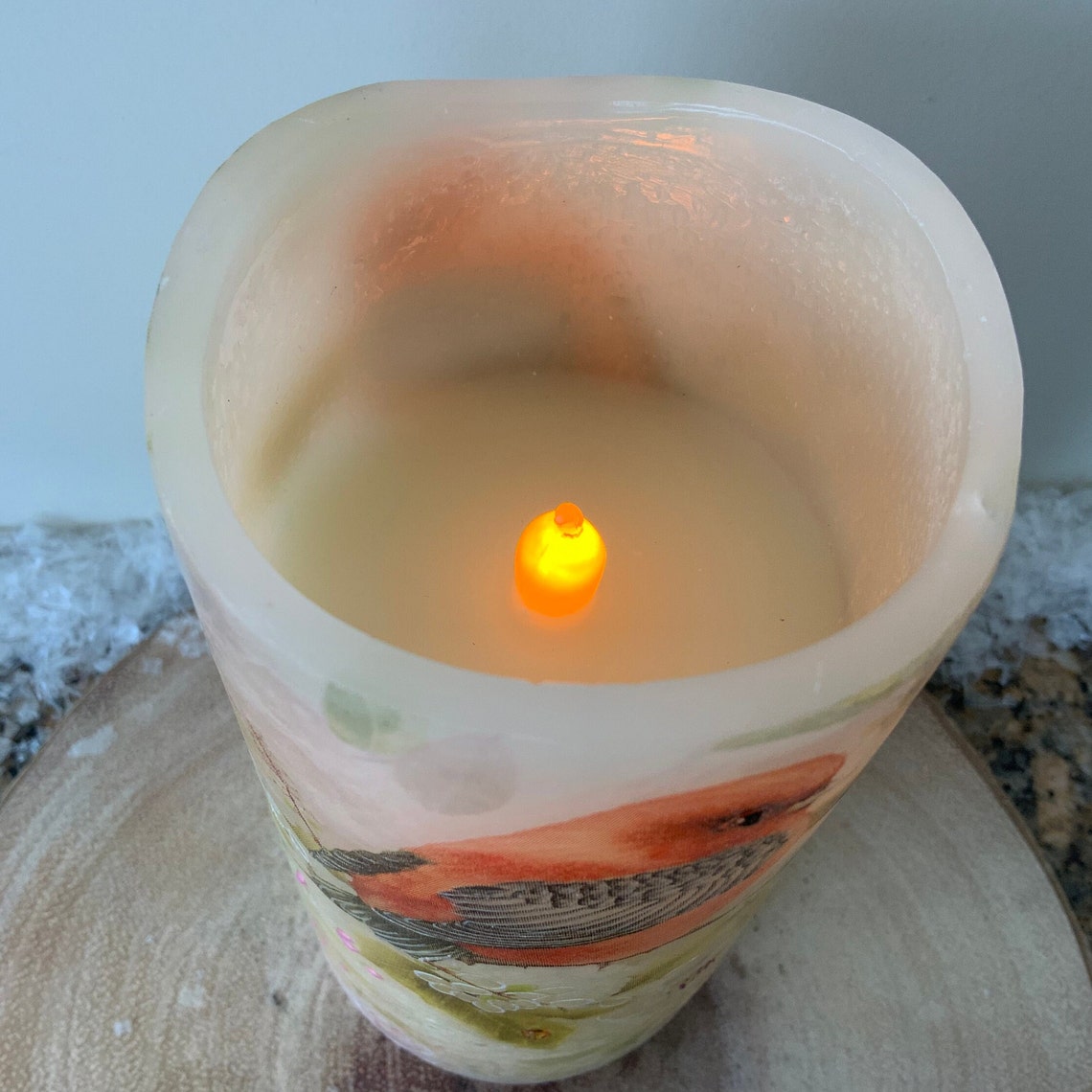 Candle vintage Bird Spring Floral Art Pillar | Etsy