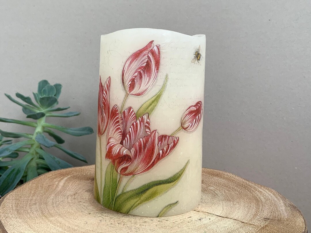 LED Candle "mini Tulips" - Floral Art Candle With Hand Painted Details ...
