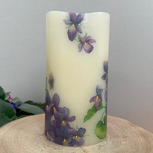 Candle "violets" - LED or Traditional Pillar Candle - Home Decoration ...