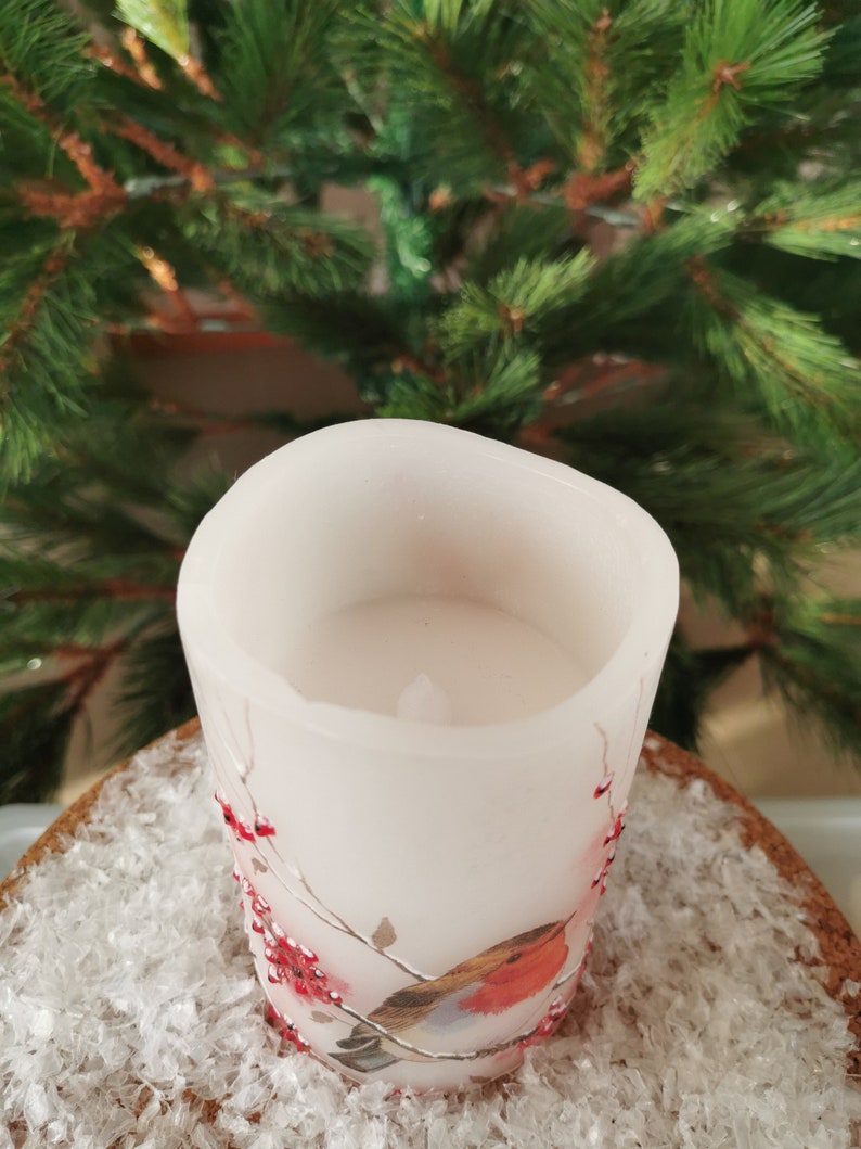 LED Candle red Robin Bird 3D Effect Wax Pillar - Etsy