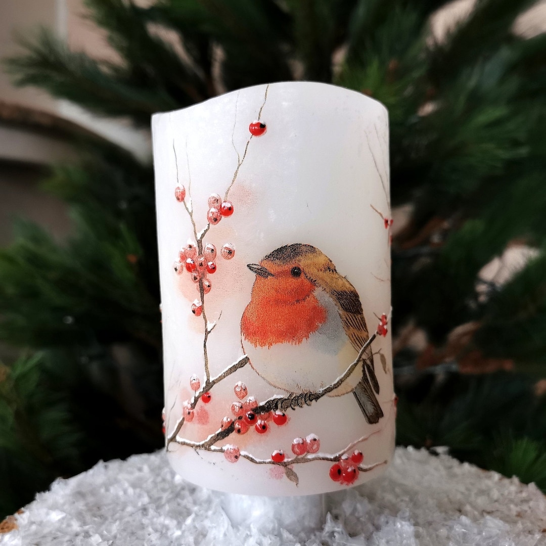 LED Candle "red Robin Bird" 3D Effect - Wax Pillar Candle - Gift ...