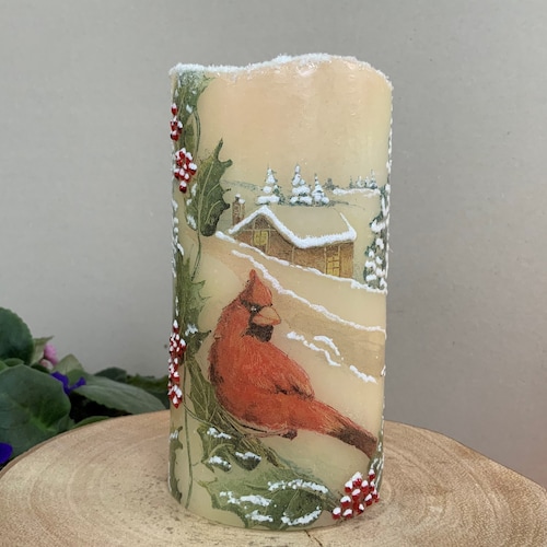 LED Candle red Cardinal 3D Effects Winter | Etsy