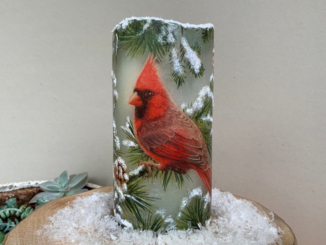 LED Candle red Cardinal in the Snow 3D Effects - Etsy UK