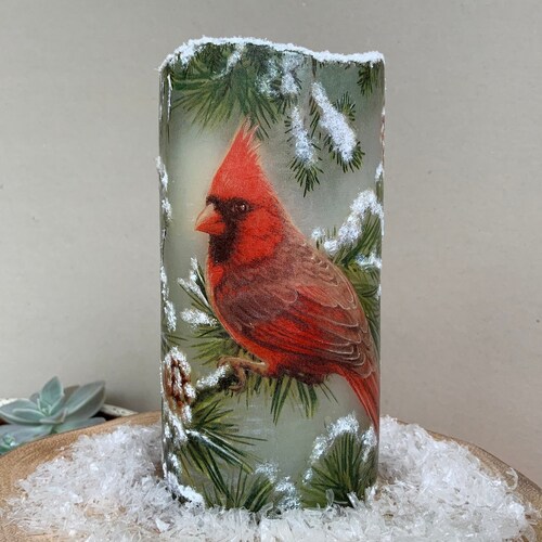LED Candle red Cardinal 3D Effects Winter - Etsy