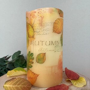 LED Candle "fall Letter" - Autumn Pillar Art Wax Candles With 3D Effect ...
