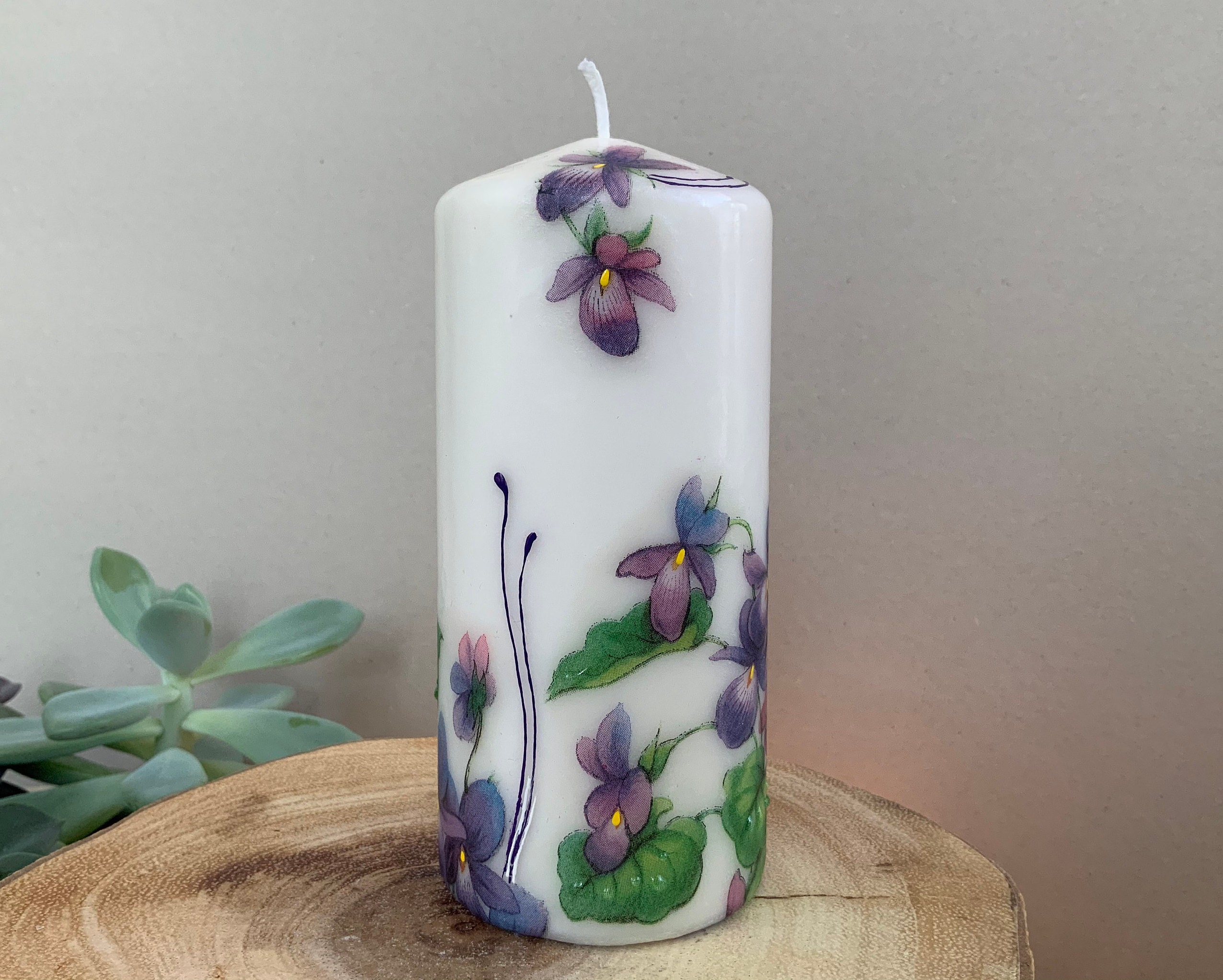 Candle violets LED or Traditional Pillar Candle | Etsy