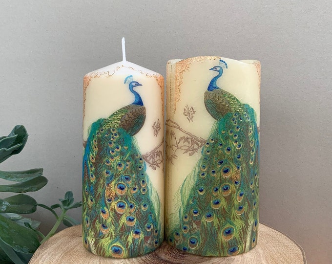 Candle peacock King Traditional or LED Pillar Candles Hand Painted 3D ...