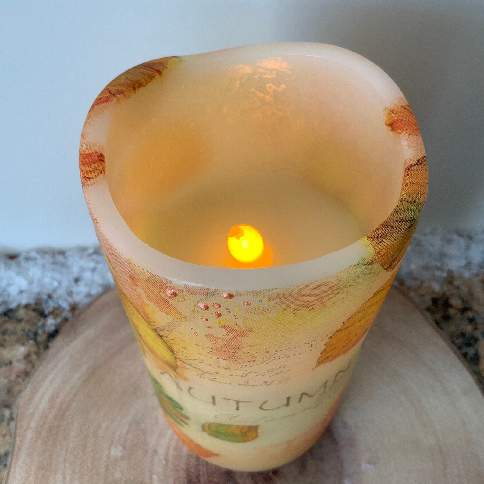 LED Candle "fall Letter" - Autumn Pillar Art Wax Candles With 3D Effect ...