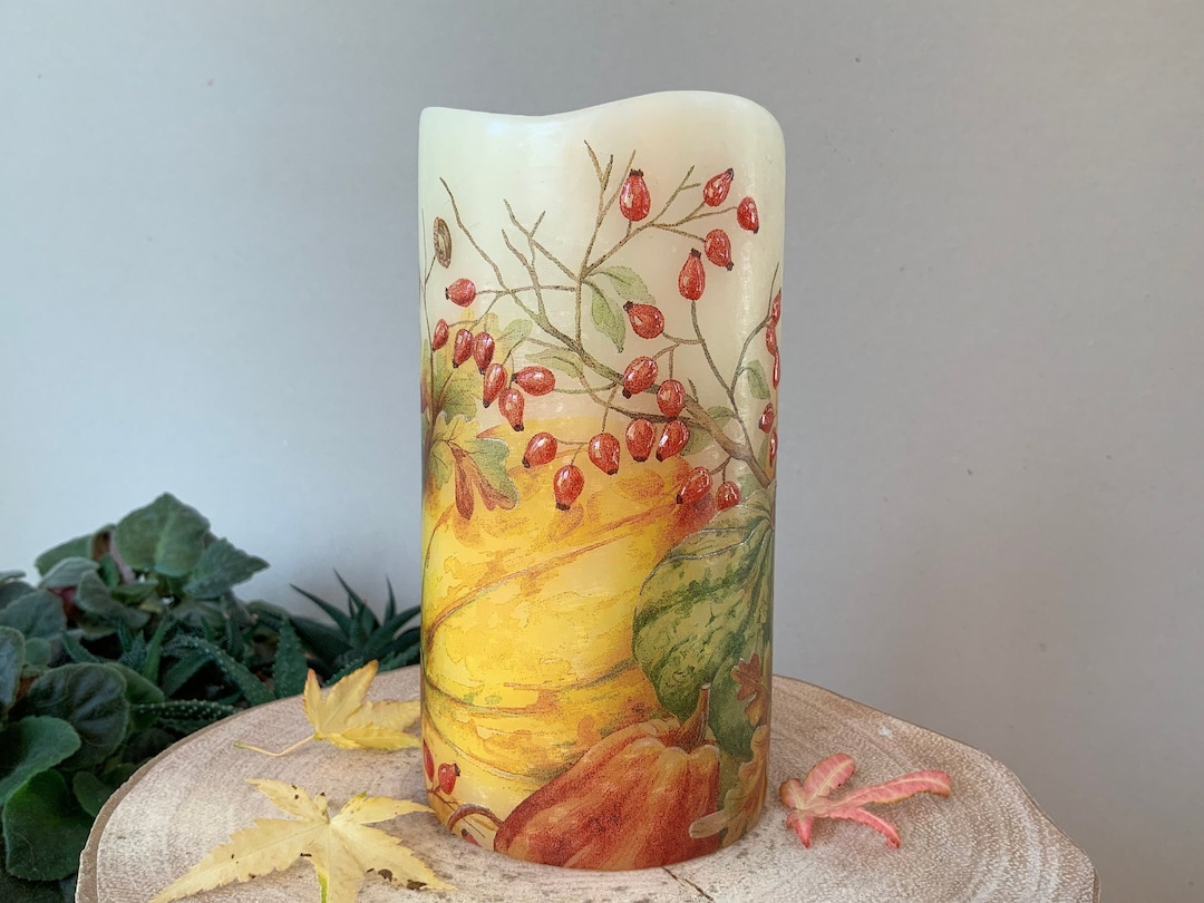 LED Candle "beautiful Autumn" - Hand Decorated Art Wax Candle - Autumn ...