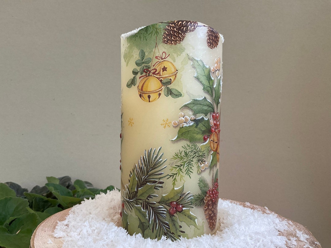 LED Candle "winter Deco" - Holly and Red Robin - Winter Themed Wax ...