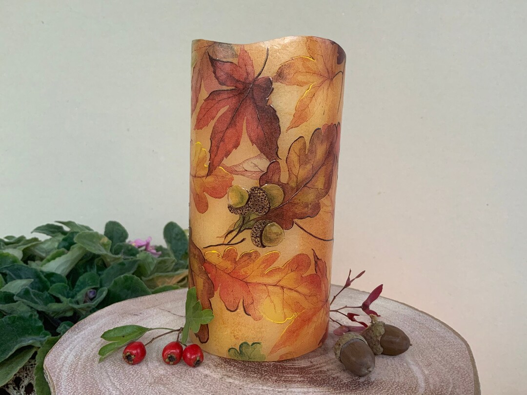 LED Candle "leaves Everywhere" - Autumn Art Wax Candles With 3D Effect ...