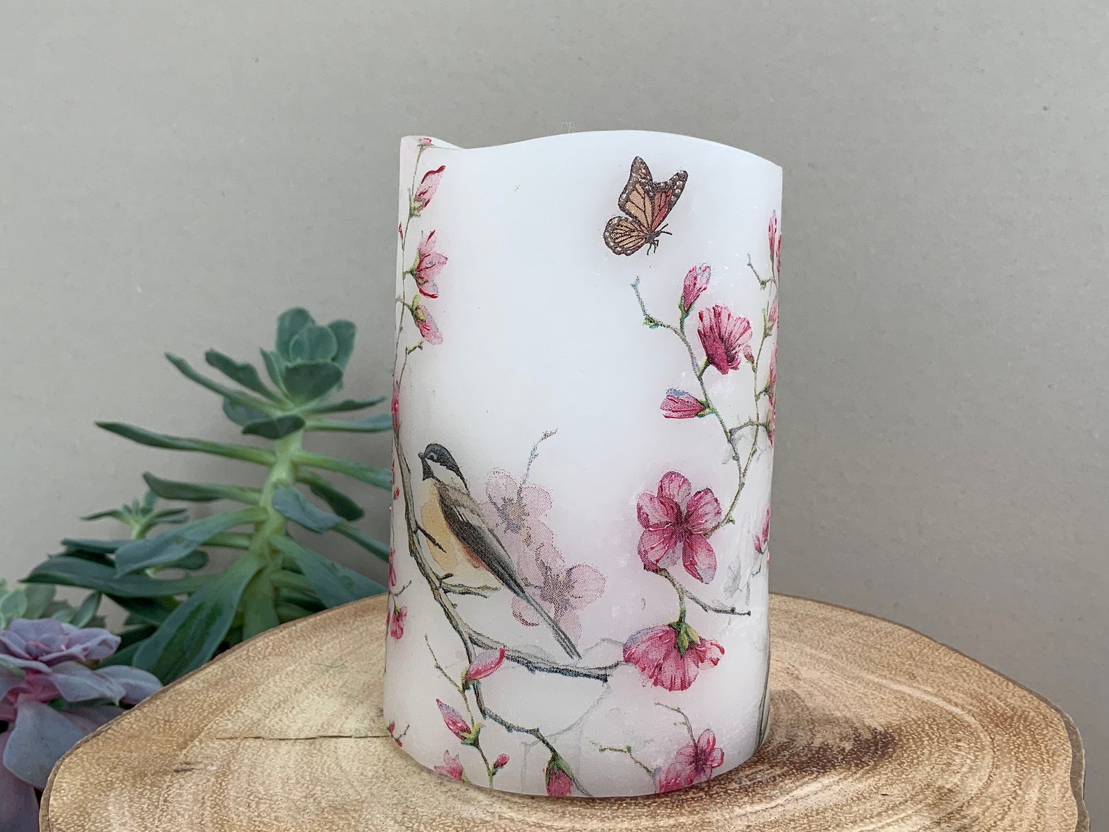 LED Candle "sakura" - Japanese Cherry Blossom - Hand Decorated - Art ...