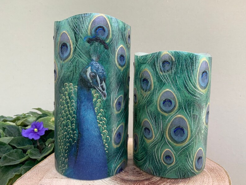 Hand Decorated LED Candle – Peacock Feathers, 3D Details - Etsy