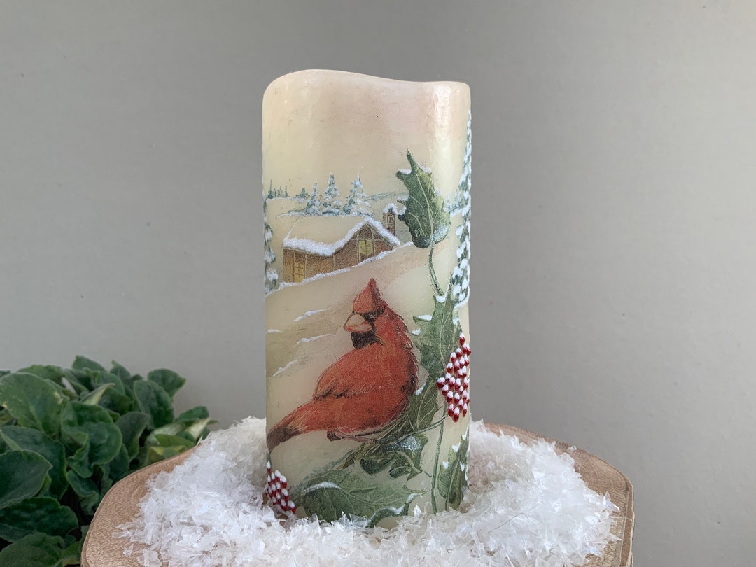 LED Candle "red Cardinal" - 3D Effects - Winter Themed Wax Pillar ...