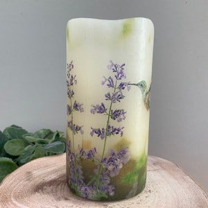 LED Candle "hummingbird in the Nature" - Floral Art Pillar Candles ...