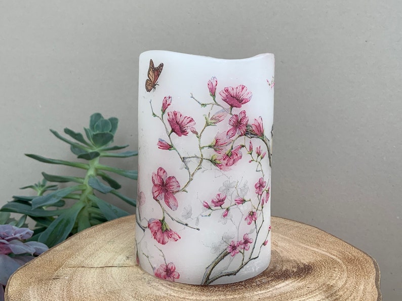 LED Candle "sakura" - Japanese Cherry Blossom - Hand Decorated - Art ...
