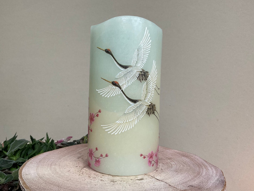 LED Candle "flying Cranes" - Art Wax Pillar Candles - Bird Lovers ...