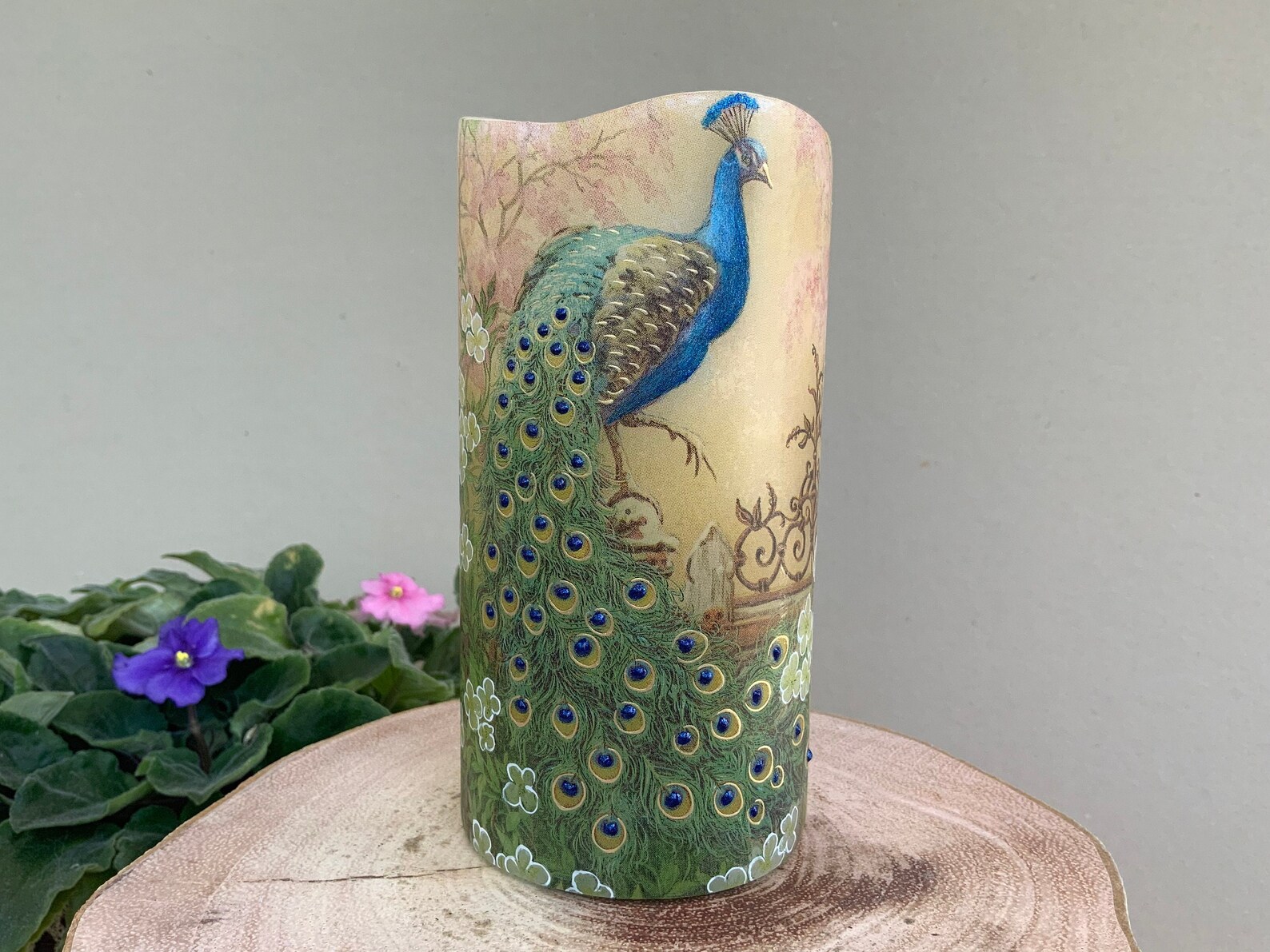 LED Candle "vintage Peacock" - Hand Decorated Art Candle Wit Hand ...